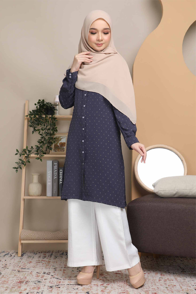 Fawa Ironless Tunic Long Top Blouse Mesra Vaksi