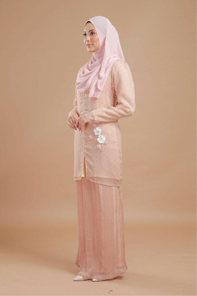 Roselyn Textured Chiffon With Flower Beads Modern Baju Kurung